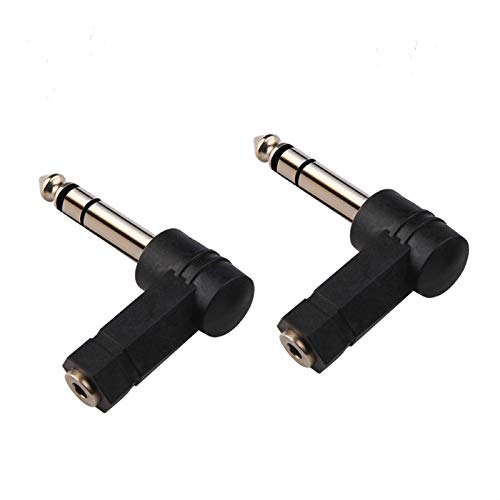 Oxsubor 1/4 Inch TRS to 3.5mm Right Angle Adapter,6.35mm Male to 3.5mm Female 90 Degree Stereo Headphone Audio Adaptor Converter Connector (1/4'' TRS Right Angle Adapter (2PCS)