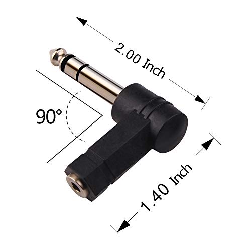 Oxsubor 1/4 Inch TRS to 3.5mm Right Angle Adapter,6.35mm Male to 3.5mm Female 90 Degree Stereo Headphone Audio Adaptor Converter Connector (1/4'' TRS Right Angle Adapter (2PCS)