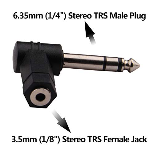 Oxsubor 1/4 Inch TRS to 3.5mm Right Angle Adapter,6.35mm Male to 3.5mm Female 90 Degree Stereo Headphone Audio Adaptor Converter Connector (1/4'' TRS Right Angle Adapter (2PCS)