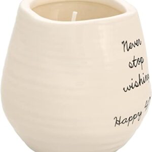 Pavilion Gift Company Never Stop Wishing Happy 40th Birthday - 8 oz Soy Wax Candle with Wick in A Yellow Ceramic Vessel 8 oz-100 Scent: Serenity, 3.5 Inch Tall