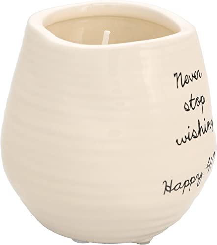 Pavilion Gift Company Never Stop Wishing Happy 40th Birthday - 8 oz Soy Wax Candle with Wick in A Yellow Ceramic Vessel 8 oz-100 Scent: Serenity, 3.5 Inch Tall