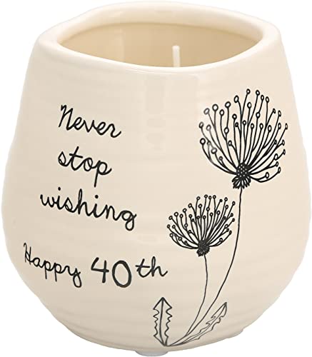 Pavilion Gift Company Never Stop Wishing Happy 40th Birthday - 8 oz Soy Wax Candle with Wick in A Yellow Ceramic Vessel 8 oz-100 Scent: Serenity, 3.5 Inch Tall