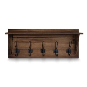 HBCY Creations Rustic Wall Mounted Coat Rack with Shelf - Solid Wood 24" Entryway Shelf with 5 Coat Hangers. Perfect Touch for Your Entryway, Mudroom, Kitchen, Bathroom and More, Rustic Brown