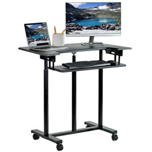 vivo mobile height adjustable table, stand up desk cart with sliding keyboard tray, computer workstation, rolling presentation cart, black, cart-v06a