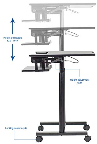 VIVO Mobile Height Adjustable Table, Stand Up Desk Cart with Sliding Keyboard Tray, Computer Workstation, Rolling Presentation Cart, Black, CART-V06A