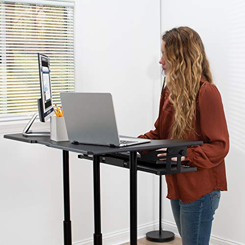 VIVO Mobile Height Adjustable Table, Stand Up Desk Cart with Sliding Keyboard Tray, Computer Workstation, Rolling Presentation Cart, Black, CART-V06A