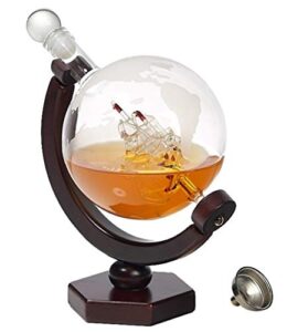 whiskey decanter globe set - lead-free decanter for whiskey, wine, cocktails, liquor, scotch, bourbon, vodka - 850ml. impressive home-bar beverage ser