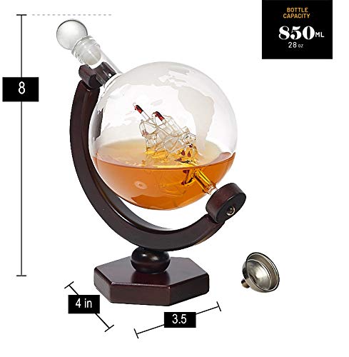 Whiskey Decanter Globe Set - Lead-Free Decanter for Whiskey, Wine, Cocktails, Liquor, Scotch, Bourbon, Vodka - 850ml. Impressive Home-Bar Beverage Ser