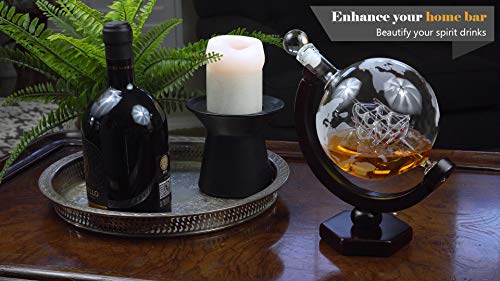 Whiskey Decanter Globe Set - Lead-Free Decanter for Whiskey, Wine, Cocktails, Liquor, Scotch, Bourbon, Vodka - 850ml. Impressive Home-Bar Beverage Ser