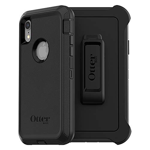 OtterBox iPhone XR Defender Series Case - BLACK, rugged & durable, with port protection, includes holster clip kickstand