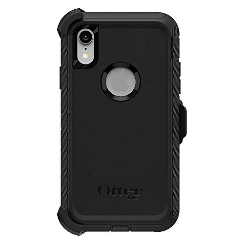 OtterBox iPhone XR Defender Series Case - BLACK, rugged & durable, with port protection, includes holster clip kickstand