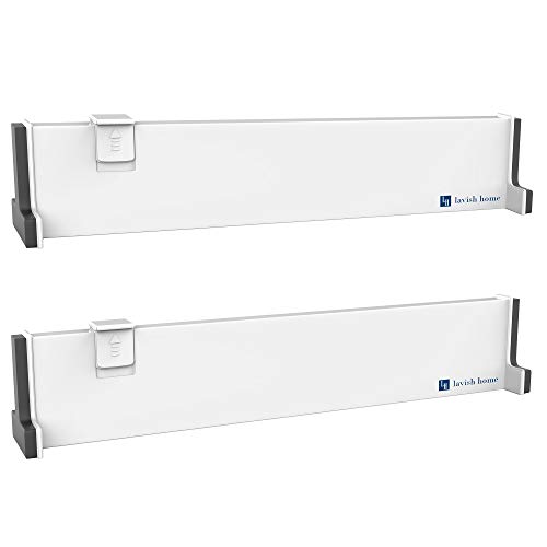 Lavish Home Expandable Drawer Divider and Organizer – Set of 2 Adjustable Household Separators for Kitchen, Dresser, Bedroom, Bathroom and More