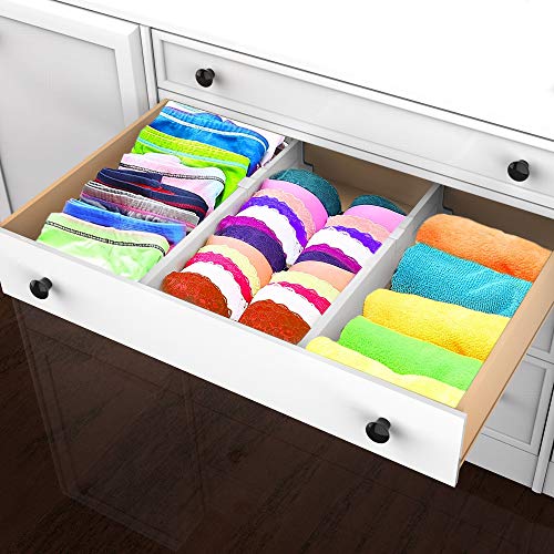 Lavish Home Expandable Drawer Divider and Organizer – Set of 2 Adjustable Household Separators for Kitchen, Dresser, Bedroom, Bathroom and More