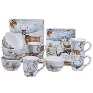 certified international 89255 winter's lodge 16 piece dinnerware set, set of 4, one size, mulicolored