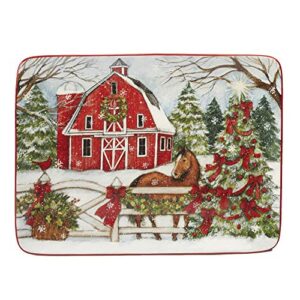 certified international 16" x 12" christmas on the farm rectangular platter 16",red