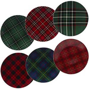 certified international 22925set6 christmas plaid 10.75" dinner plate, set of 6 assorted designs, one size, multicolor