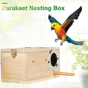 Frjjthchy Parakeet Nesting Box, Bird Nesting Box Wood Cockatiel Nesting Box for Lovebird Cockatiel Budgie Finch Conure Durable Aviary Cage (L)