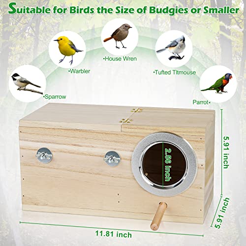 Frjjthchy Parakeet Nesting Box, Bird Nesting Box Wood Cockatiel Nesting Box for Lovebird Cockatiel Budgie Finch Conure Durable Aviary Cage (L)