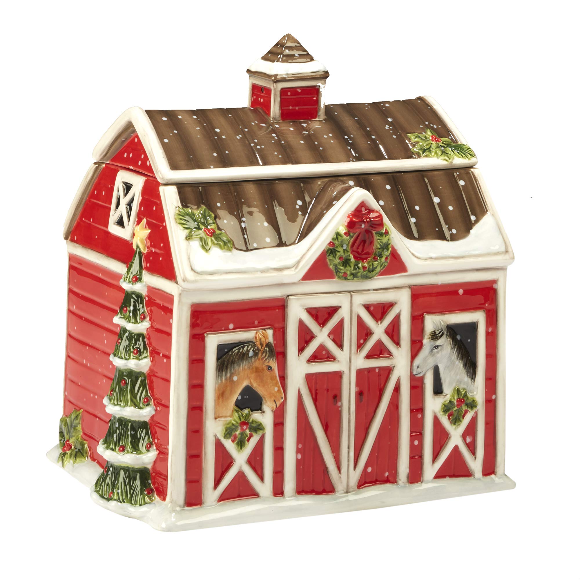 Certified International Christmas on The Farm 3-D Barn Cookie Jar 10", Multicolored