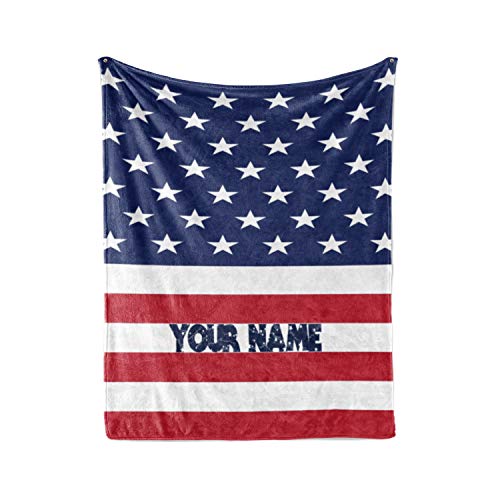 Personalized American Flag Themed Fleece Throw Blanket - USA Patriotic Red White and Blue Plush Bedding Americana Decor - Custom Large Blankets for Baby Girls Boys Man Woman (Adult 60"x80")