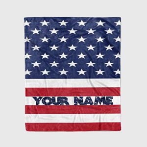 Personalized American Flag Themed Fleece Throw Blanket - USA Patriotic Red White and Blue Plush Bedding Americana Decor - Custom Large Blankets for Baby Girls Boys Man Woman (Adult 60"x80")