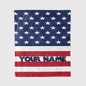 Personalized American Flag Themed Fleece Throw Blanket - USA Patriotic Red White and Blue Plush Bedding Americana Decor - Custom Large Blankets for Baby Girls Boys Man Woman (Adult 60"x80")