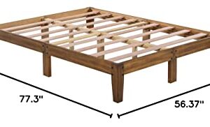 PrimaSleep 14 Inch Solid Wood Platform Bed Frame/Anti-Slip Support/No Box Spring Needed/Easy to Set, Full, Light Brown