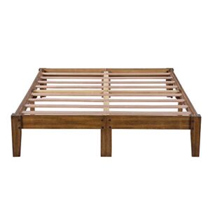 PrimaSleep 14 Inch Solid Wood Platform Bed Frame/Anti-Slip Support/No Box Spring Needed/Easy to Set, Full, Light Brown