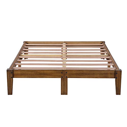 PrimaSleep 14 Inch Solid Wood Platform Bed Frame/Anti-Slip Support/No Box Spring Needed/Easy to Set, Full, Light Brown