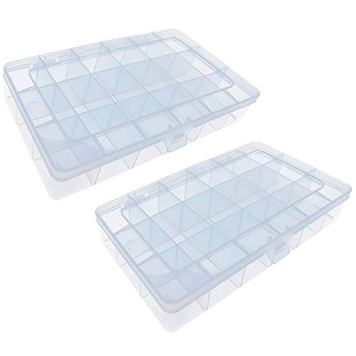 Xiaoyztan 2 Pcs 18-Grid Plastic Storage Cases Multifunctional Container Boxes for Small Components Jewelry Sweets Medicine (8" x 4.7" x 1.3")