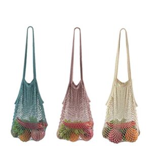 byetive net shopping bag reusable grocery bags net storage bag long handle cotton mesh net tote bag fruit vegetable net bags organizer