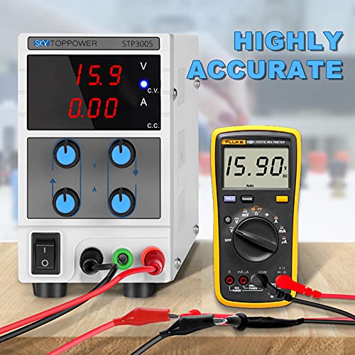 DC Power Supply Variable 30V 5A 3-Digital Single-Output 110V Lab Regulated Power Supply with Alligator Leads, Power Cord for DIY Electronics Testing, Repairing& Researching