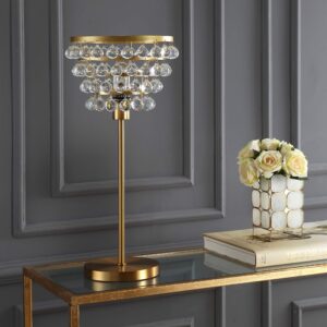 JONATHAN Y JYL9004B Buckingham 25" Crystal/Metal Table Lamp Modern Contemporary Bedside Desk Nightstand Lamp for Bedroom Living Room Office College Bookcase, Brass Gold