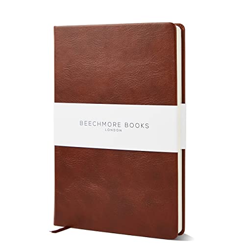 BEECHMORE BOOKS Dotted Notebook - Regular Size, Brown | Premium Dot Grid Journal with Vegan Leather, Thick 160gsm Cream Paper | Professional Bullet Book | Gift Box | For Artists, Planners & Designers