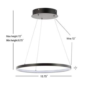 JONATHAN Y JYL7202A Bradley 15.7" Round Integrated LED Metal Pendant Chandelier Modern Contemporary Transitional Dining Room Living Room Kitchen Foyer Bedroom Hallway, Matte Black