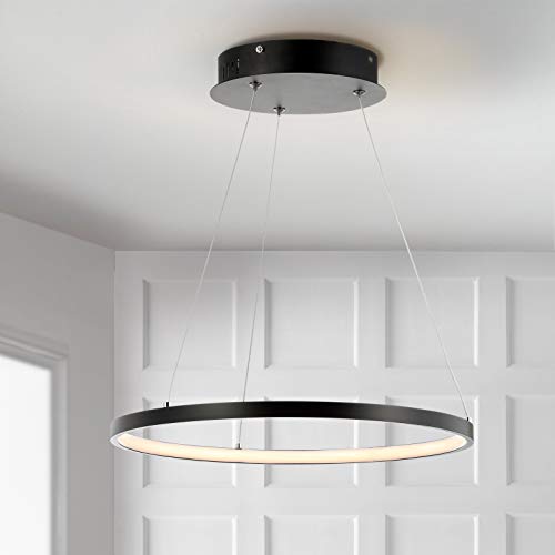 JONATHAN Y JYL7202A Bradley 15.7" Round Integrated LED Metal Pendant Chandelier Modern Contemporary Transitional Dining Room Living Room Kitchen Foyer Bedroom Hallway, Matte Black