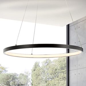 JONATHAN Y JYL7202A Bradley 15.7" Round Integrated LED Metal Pendant Chandelier Modern Contemporary Transitional Dining Room Living Room Kitchen Foyer Bedroom Hallway, Matte Black