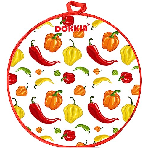 DOKKIA Tortilla Warmer Taco 12 Inch Insulated Cloth Pouch - Microwavable Use Fabric Bag to Keep Food Warm (12 Inch, Carnival Fiesta Themed Chili Pepper Party)