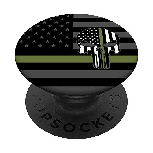 Thin Green Line Popsockets Army Military USA Flag Skull PopSockets PopGrip: Swappable Grip for Phones & Tablets