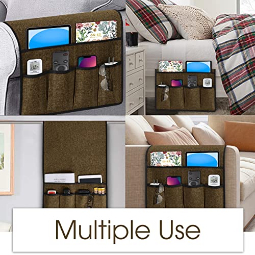 Joywell Armchair Caddy for Couch Remote Control Holder Recliner Armrest Organizer Non Slip Sofa Arm Chair Caddie with 6 Pocket Storage for Magazine, Tablet, Phone, iPad, Chocolate