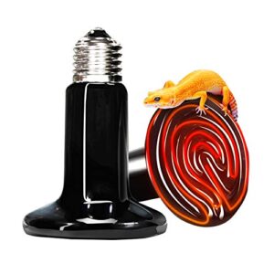 lucky farm reptile heating lamp bulb 2pcs amphibian ceramic infrared heat lamp emitter with no light for brooder chicken coop ,hedgehog, iguana lizard bearded dragon turtle snake(black, 100w)