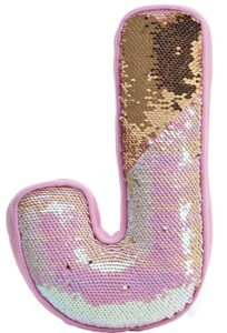 iscream lettermania j initial 15" reversible sequin soft fleece back pillow