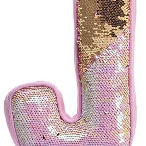 iscream Lettermania J Initial 15" Reversible Sequin Soft Fleece Back Pillow