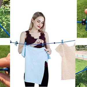 Newraturner 2 Pack Portable Clothesline with 12 Clothespins, Windproof Travel Clothesline Stretchy Retractable Elastic Laundry Clothes Line for Backyard, Vacation Hotel, Balcony Clothes Drying Line