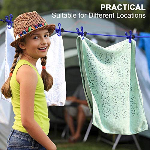 Newraturner 2 Pack Portable Clothesline with 12 Clothespins, Windproof Travel Clothesline Stretchy Retractable Elastic Laundry Clothes Line for Backyard, Vacation Hotel, Balcony Clothes Drying Line