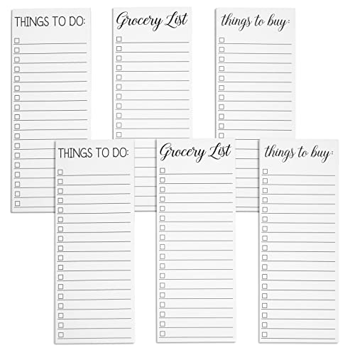 6-Pack Grocery List Magnet Pad for Fridge, To-Do Planner, Things To Buy, Things To Do Shopping Notepad for Locker, Filing Cabinet, Appointment Reminders, Meal Plans (3.5x9 in)