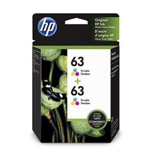 hp 63 | 2 ink cartridges | tri-color | works with hp deskjet 1112, 2100 series, 3600 series, hp envy 4500 series, hp officejet 3800 series, 4600 series, 5200 series | f6u61an