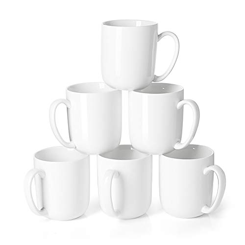 Sweese 604.001 Porcelain Mugs for Coffee, Tea, Cocoa, 15 Ounce, Set of 6, White