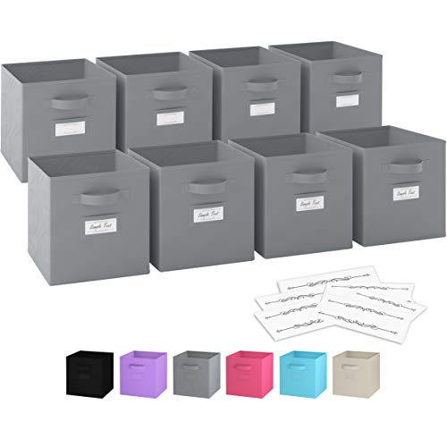 Royexe Item Container 11 Inch Storage Cubes (Set of 8) Storage Baskets, Features Dual Handles & 10 Label Window Cards, Foldable Fabric Closet Shelf, Drawer Organizers Storage, Polypropylene, Gray