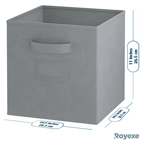 Royexe Item Container 11 Inch Storage Cubes (Set of 8) Storage Baskets, Features Dual Handles & 10 Label Window Cards, Foldable Fabric Closet Shelf, Drawer Organizers Storage, Polypropylene, Gray